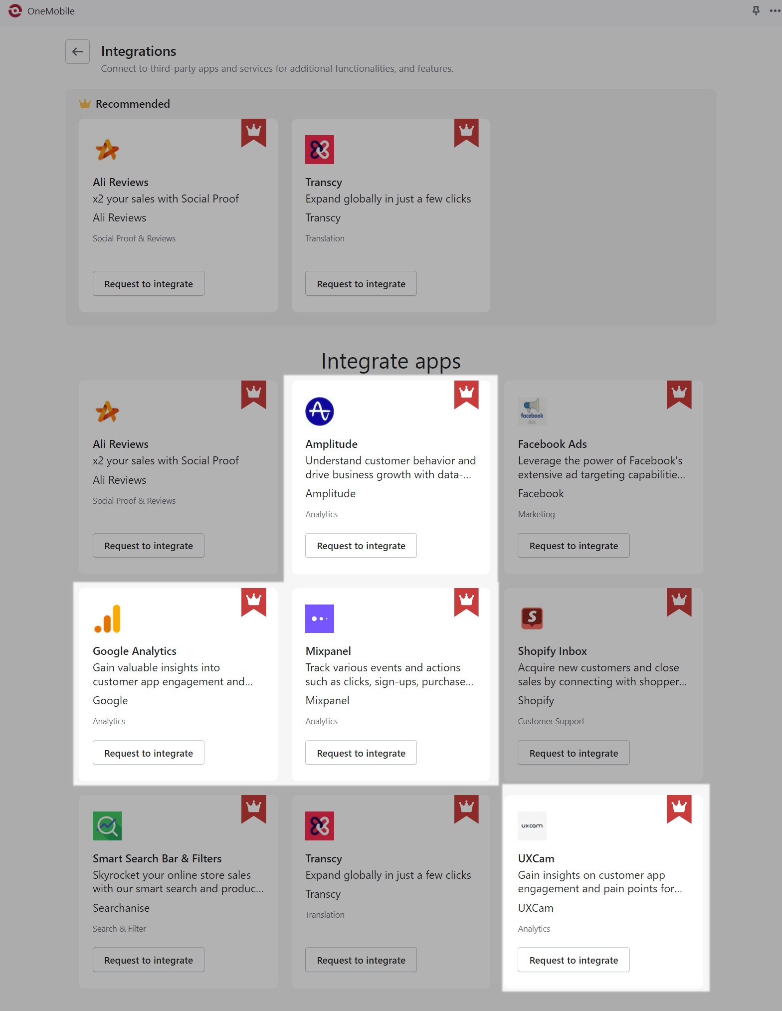 OneMobile V1.13: Integrate With Google Analytics, Amplitude & More!